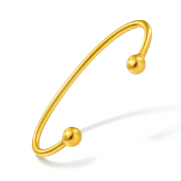9ct Yellow Gold Solid Children's Torque Bangle - 5mm Balls - 4.5"