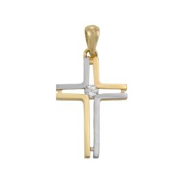 9ct Yellow & White Gold Cut-out Gem-set Cross Pendant - 26mm