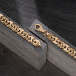 9ct Yellow Gold Solid Ornate Mariner Chain - 10mm Wide, 28" Long (SIZE 3)