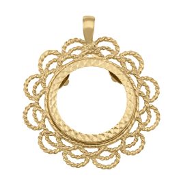 9ct Gold Full Sovereign Rope Wave Design Coin Mount Pendant